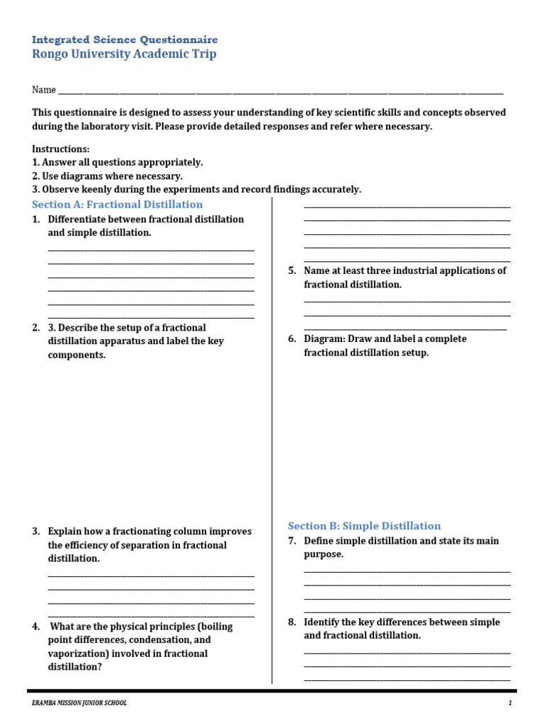 Integrated Science Questionnaire | PDF | Distillation | Chemical ...