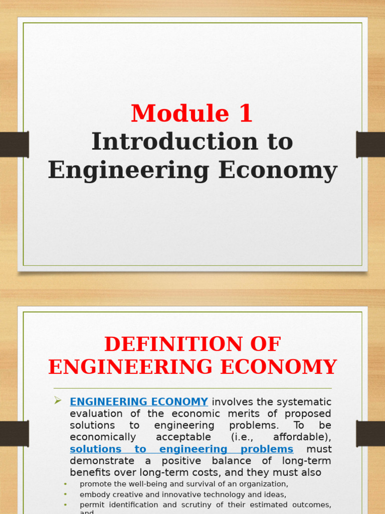 Engineering Economy Module 1 - Introduction To Engineering Economy ...
