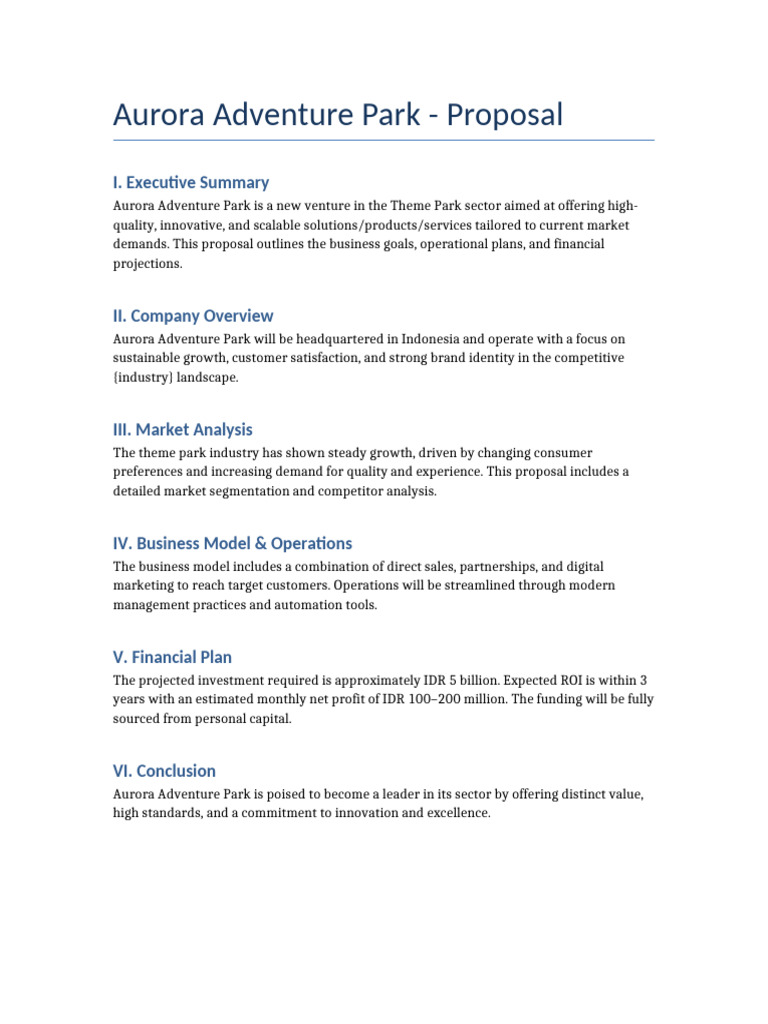 Aurora Adventure Park Proposal | PDF