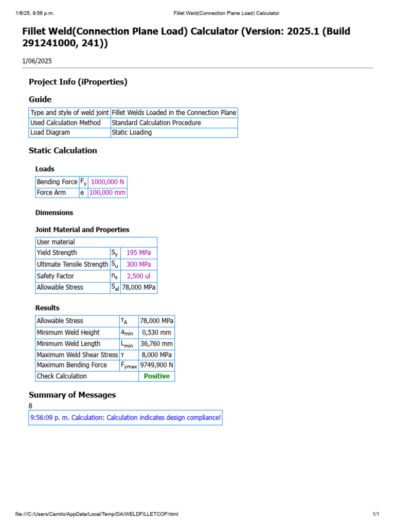 Fillet Weld Strength Calculation Tool | PDF