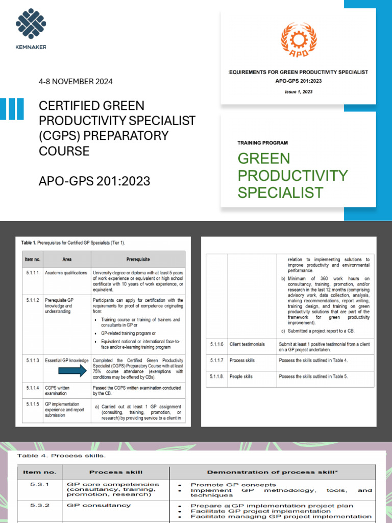 Certified Green Productivity Specialist (CGPS) Preparatory Course | PDF