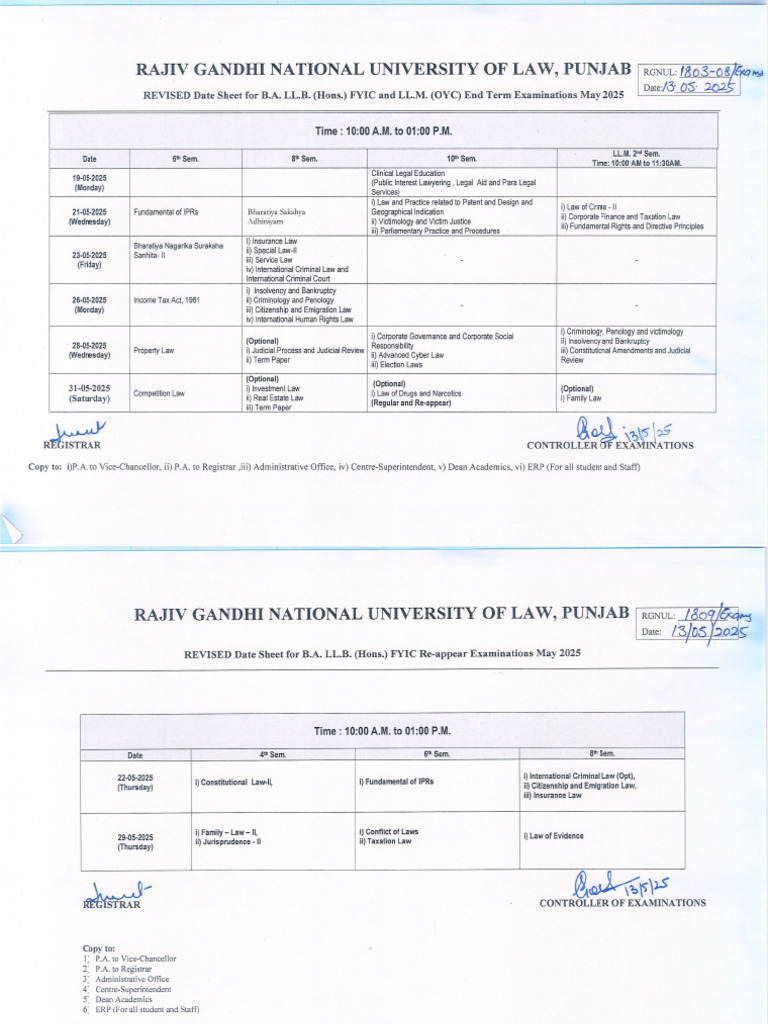 Revised Date Sheet Regular and Re-Appear | PDF