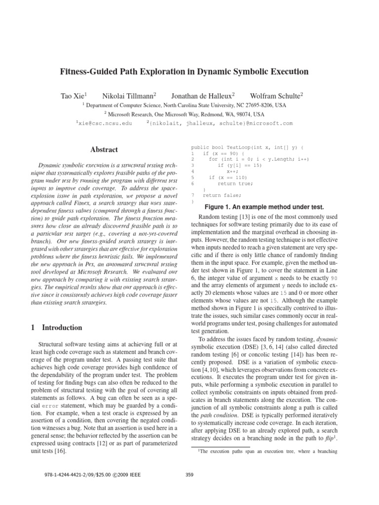 Fitness-Guided Path Exploration in Dynamic Symbolic Execution | PDF ...