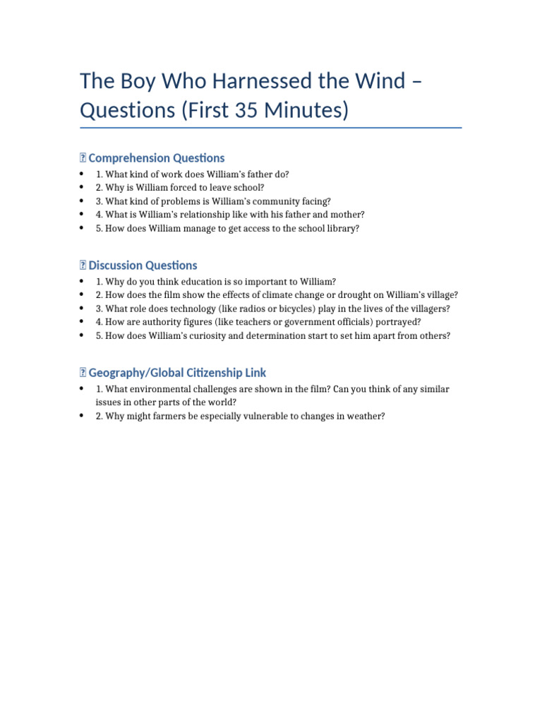 Comprehension and Discussion Questions | PDF