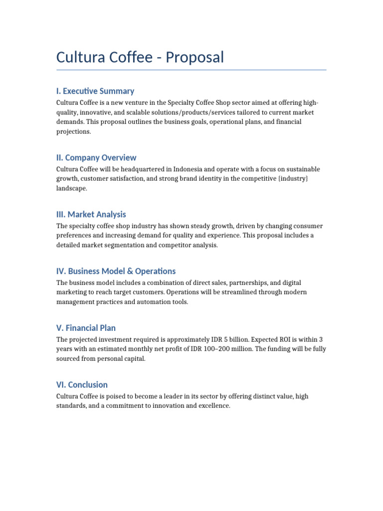 Cultura Coffee Proposal | PDF