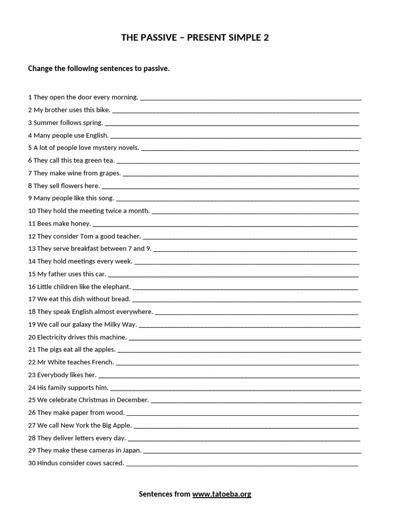 The Passive Present Simple 2 Transformations 109220 | PDF