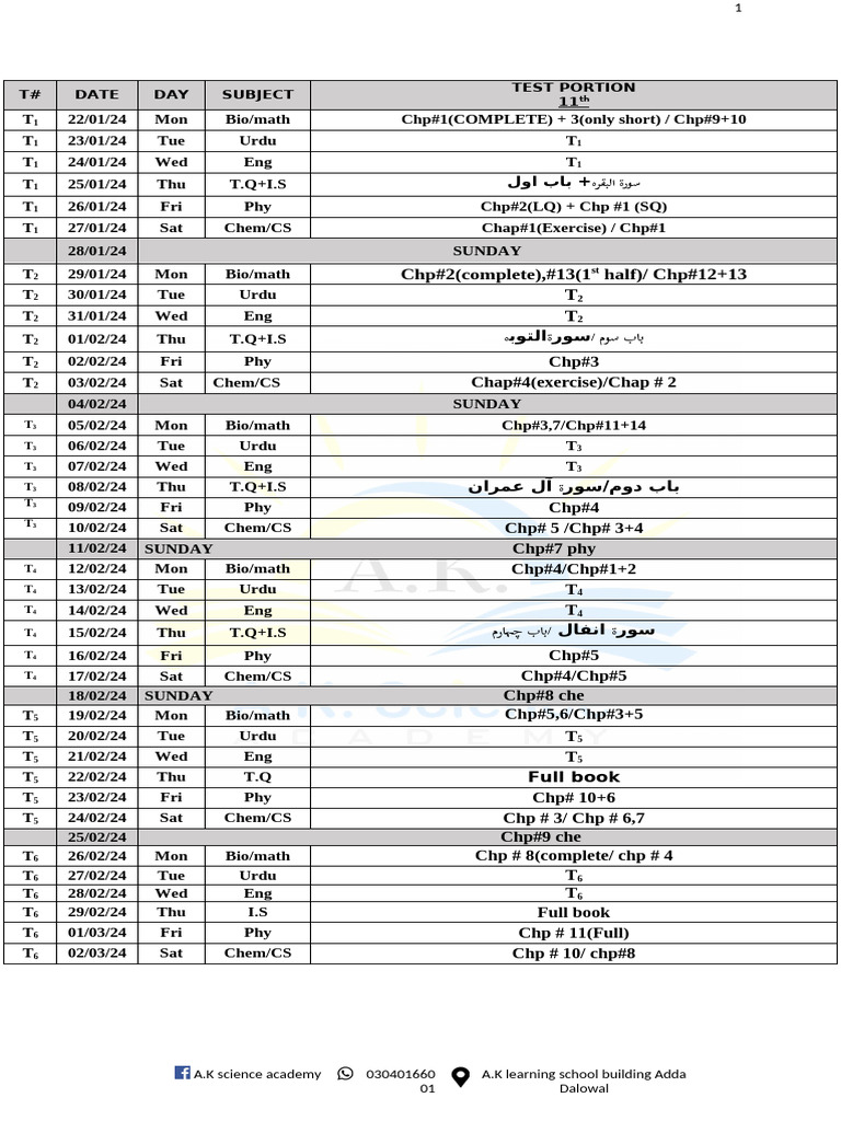 1st Year Date Sheet | PDF