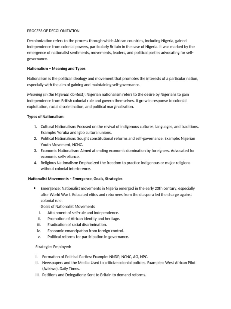Process Of Decolonisation Pdf Nigeria Nationalism