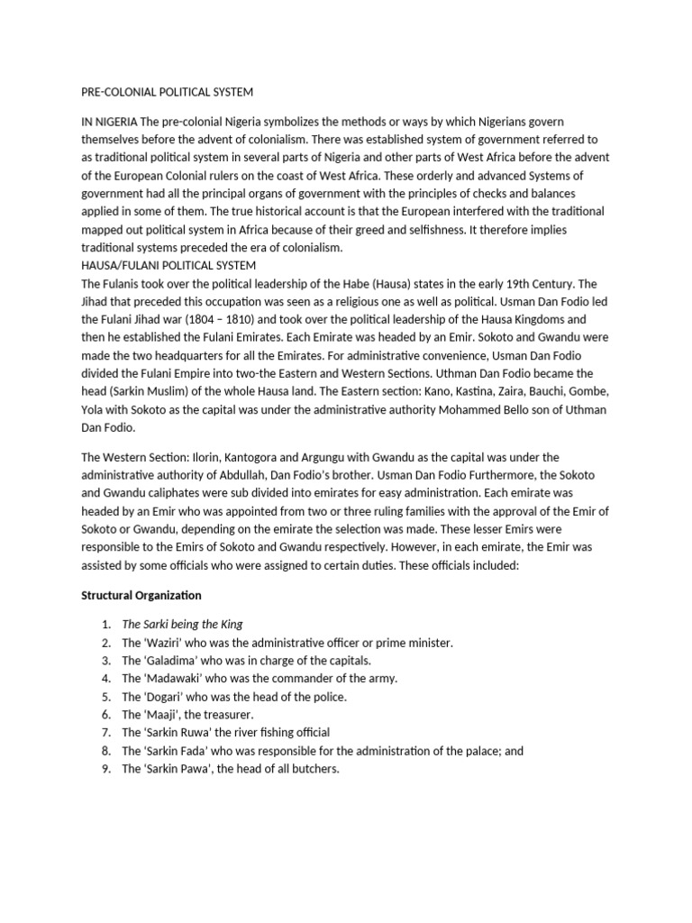 Pre-Colonial Political Systems in Nigeria | PDF
