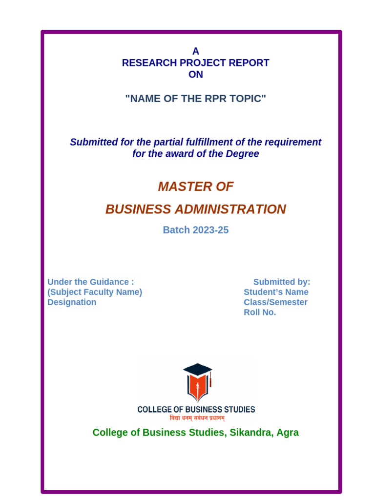 MBA Research Report on RPR Topic | PDF | Master Of Business Administration