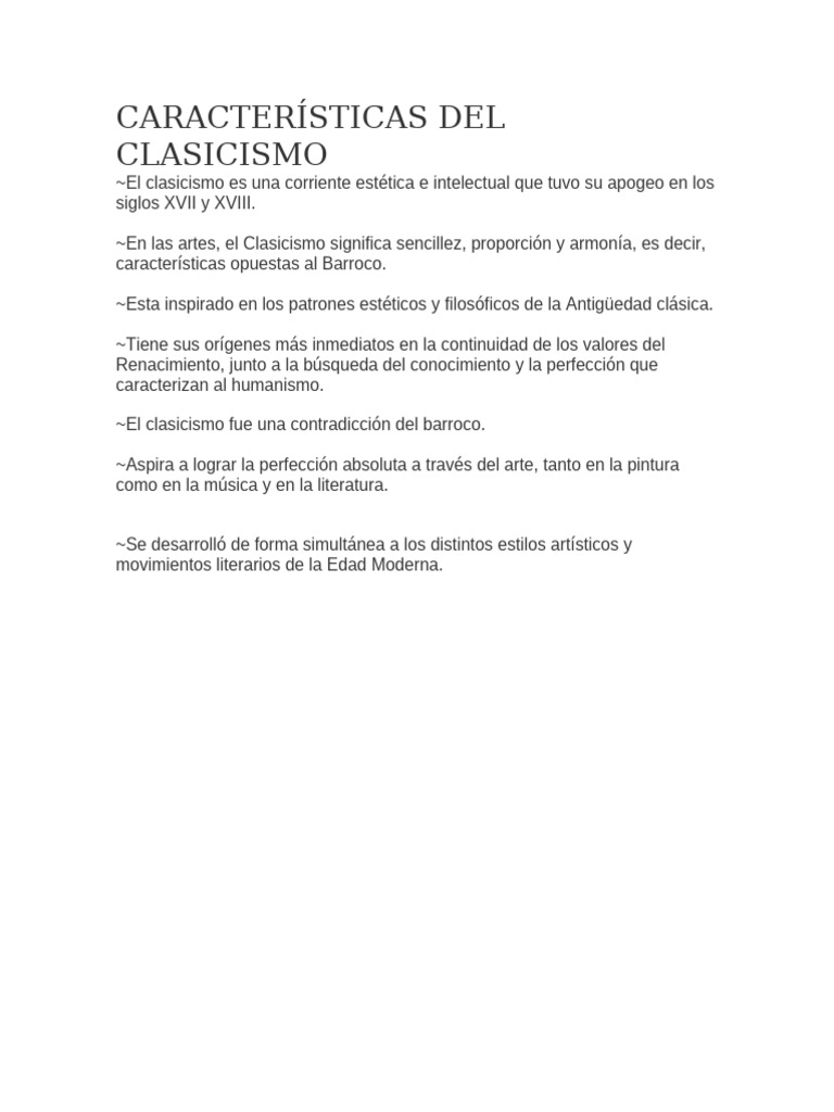 Características Del Clasicismo | PDF
