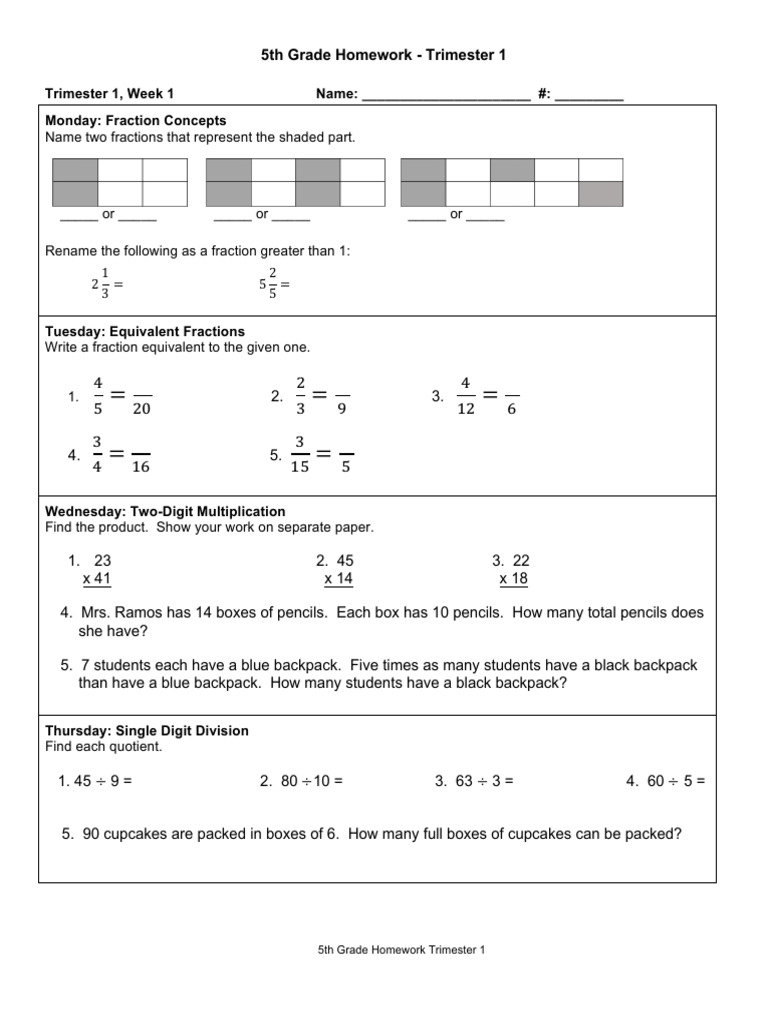 Grade 5 Homework Trimester 1 | PDF | Arithmetic | Elementary Mathematics