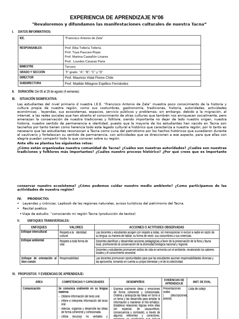 Experiencia de Aprendizaje #6 - Agosto | PDF | Aprendizaje | Decimal