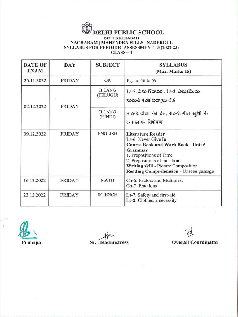 Class 4 Pa3 Syallabus Sheet 2022-23 | PDF