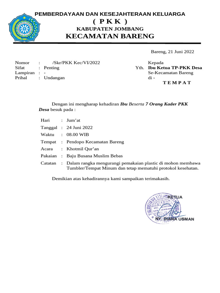 Undangan Pengajian PKK 2022 | PDF