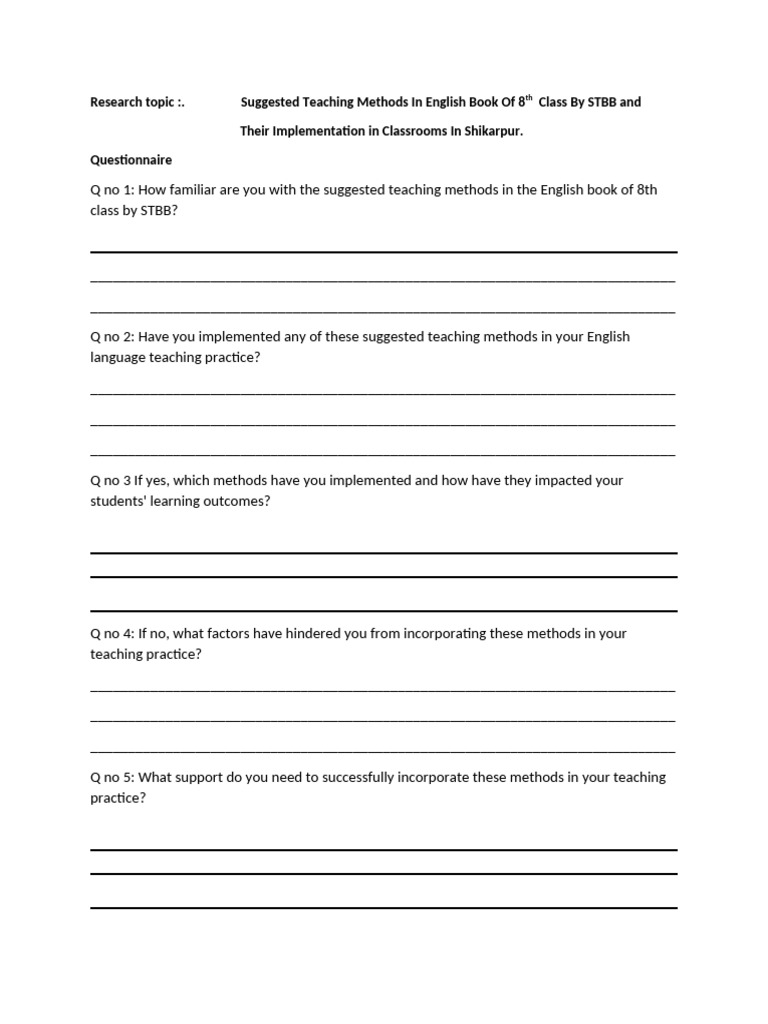 Open Ended Questionnaire | PDF | Teaching Method | Human Communication