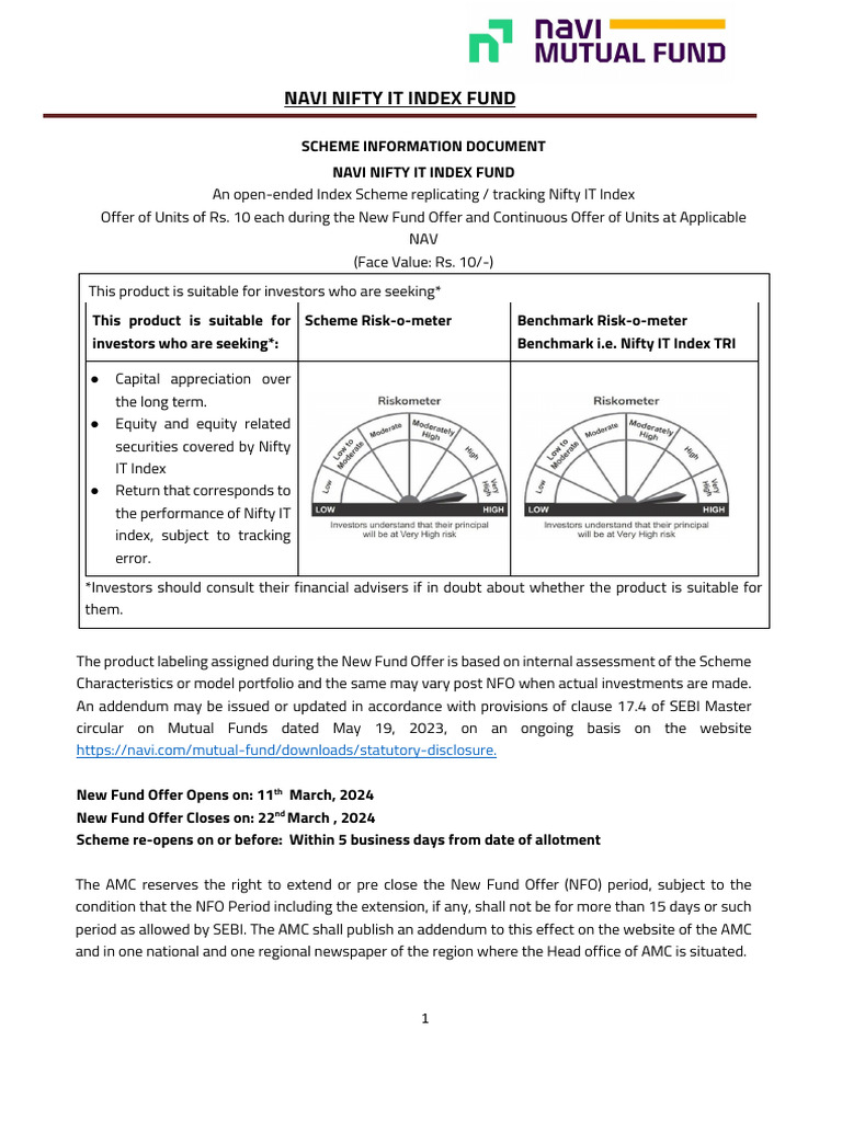 SID Navi Nifty IT Index Fund | PDF | Bonds (Finance) | Financial Risk