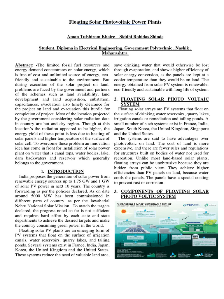 Floating Solar Photovoltaic Power Plants | PDF | Photovoltaics | Solar ...