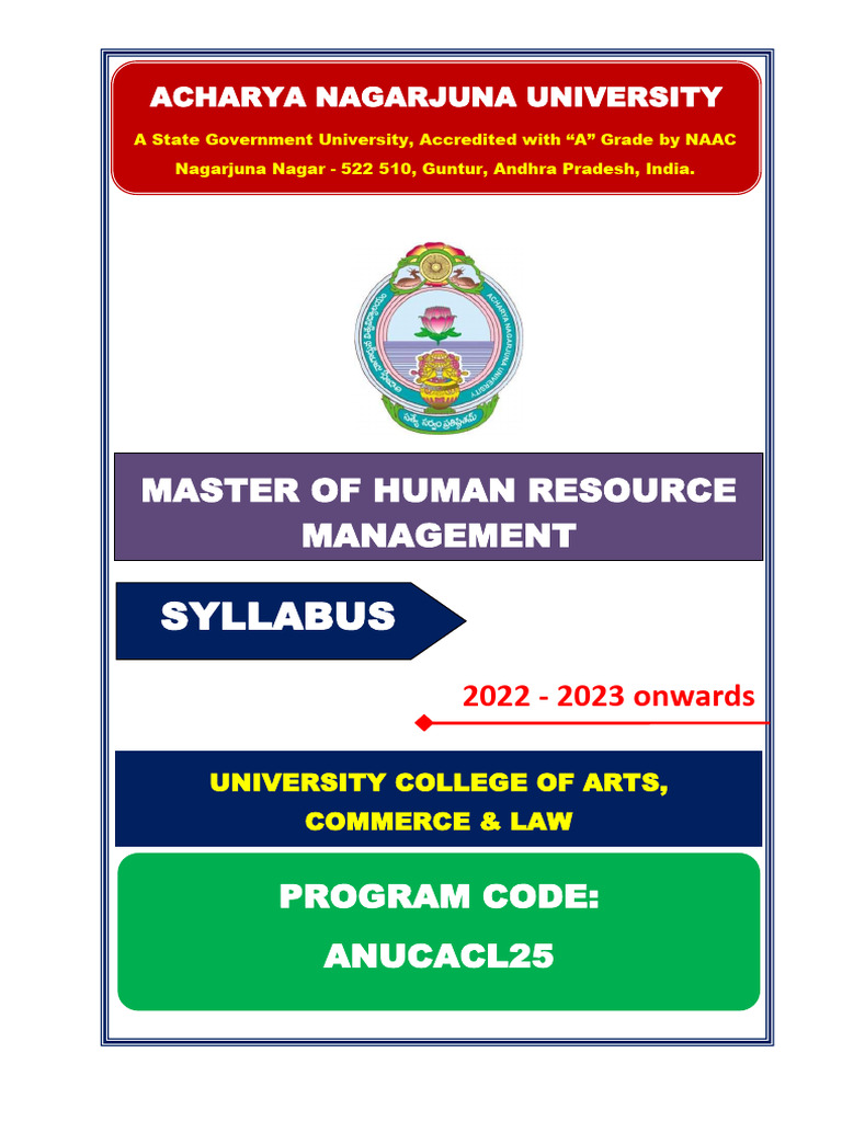 ANUCACL25-MHRM 2022-23 Syllabus With Co's-Pos Mapping Final File 17.07.2023 | PDF | Human ...