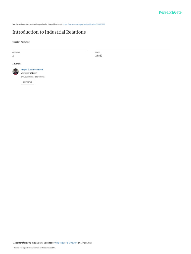 Ch 21 IntroductiontoIndustrialRelations | PDF | Employment | Labour Law