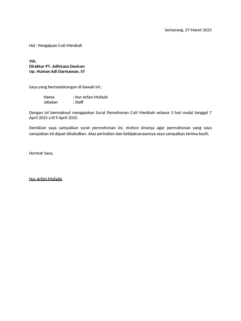 Surat Permohonan Cuti | PDF
