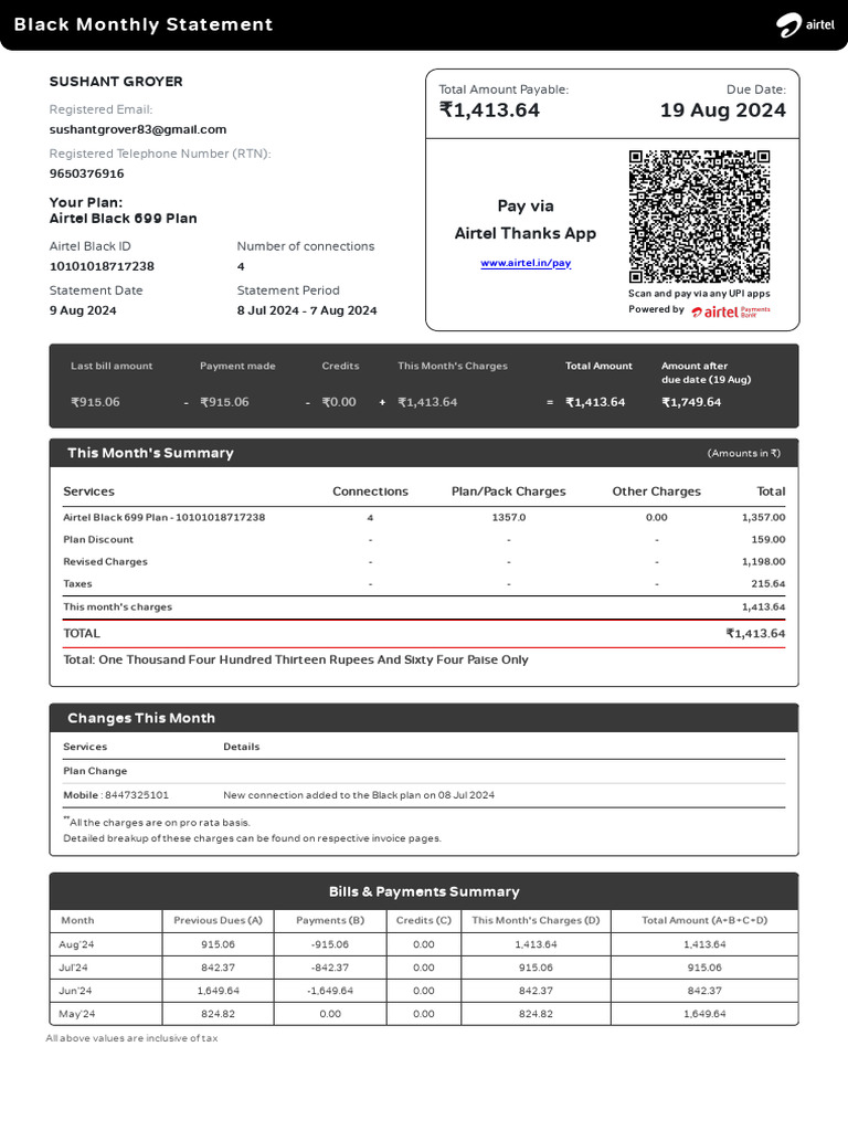 Address Proof11e88508 96a8 4eef 9c43 e32ae0880e47Airtel Bill | PDF ...
