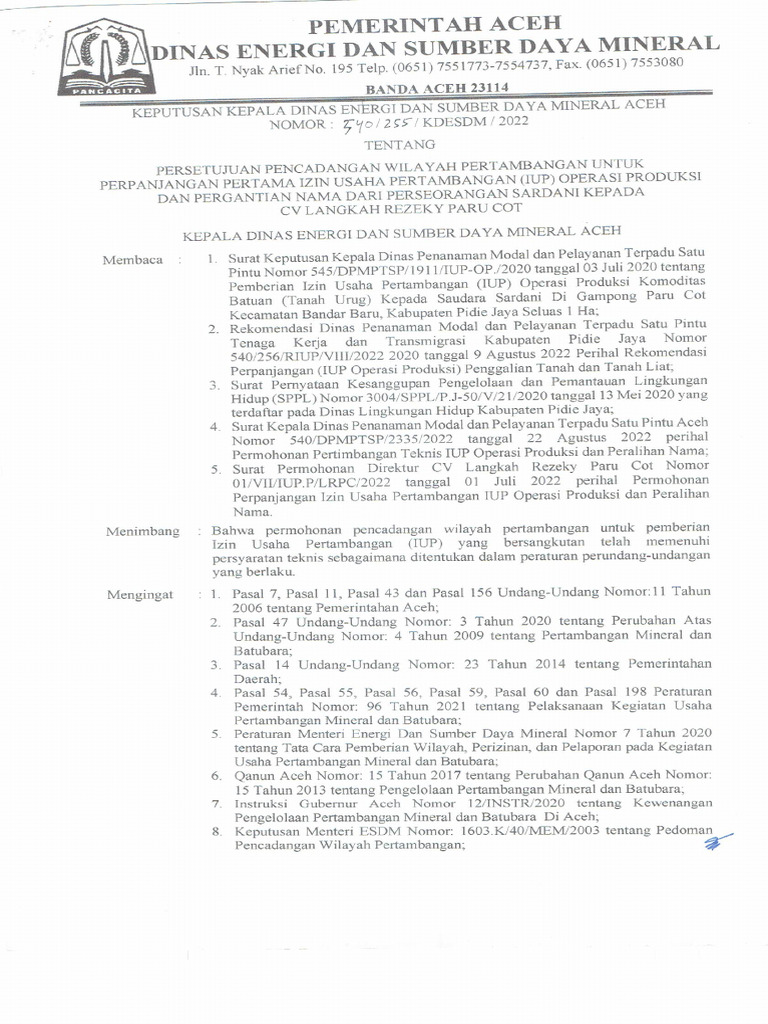 Izin Cv. Langkah Rezeky Paru Cot | PDF