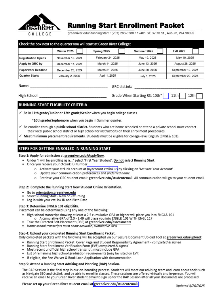 Running Start Enrollment Guide 2025 | PDF