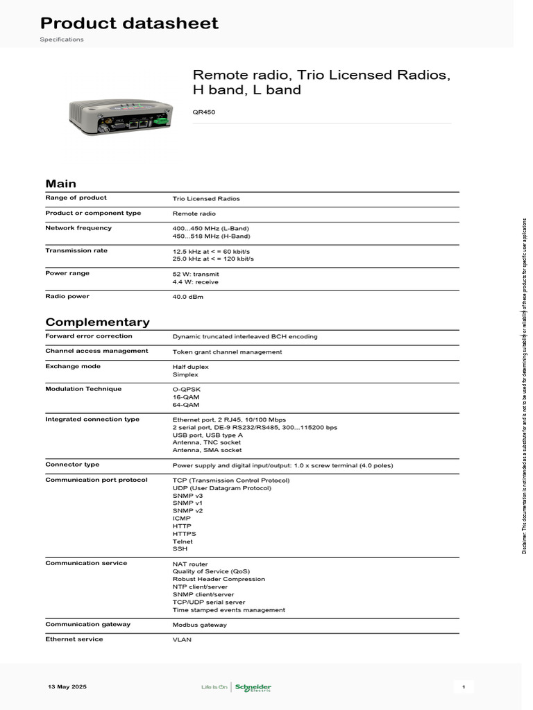Schneider Electric - Trio-Licensed-Radios - QR450 | PDF | Radio | Hertz