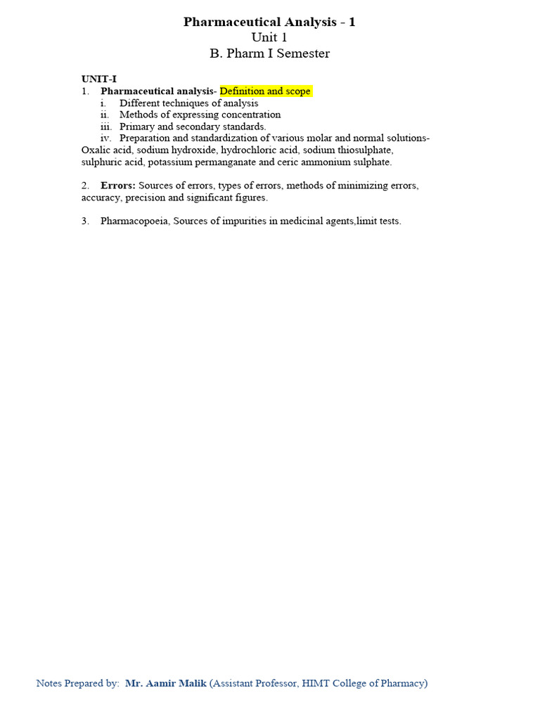 Definition and Scope of Pharmaceutical Analysis | PDF | Chemical ...
