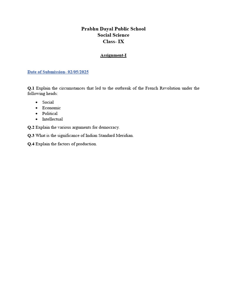 Assignment-I Social Science IX | PDF