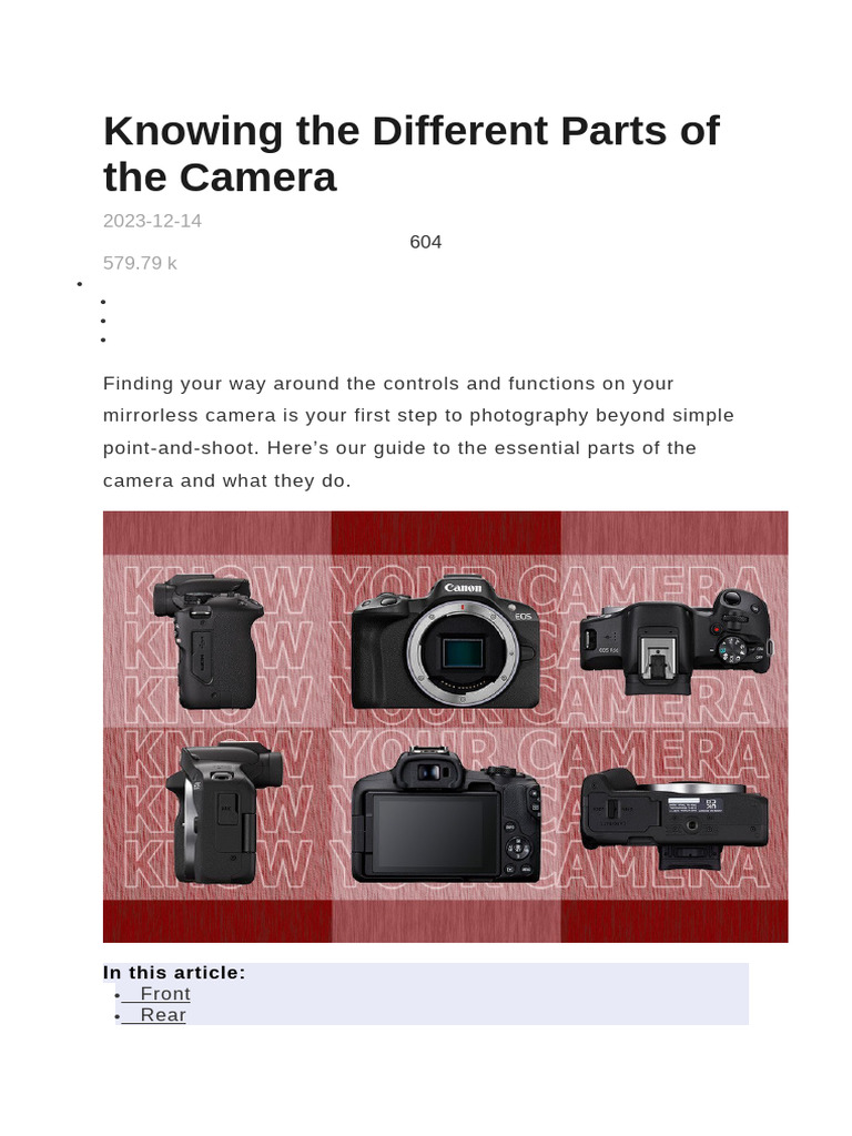 Knowing The Different Parts of The Camera | PDF | Camera | Autofocus