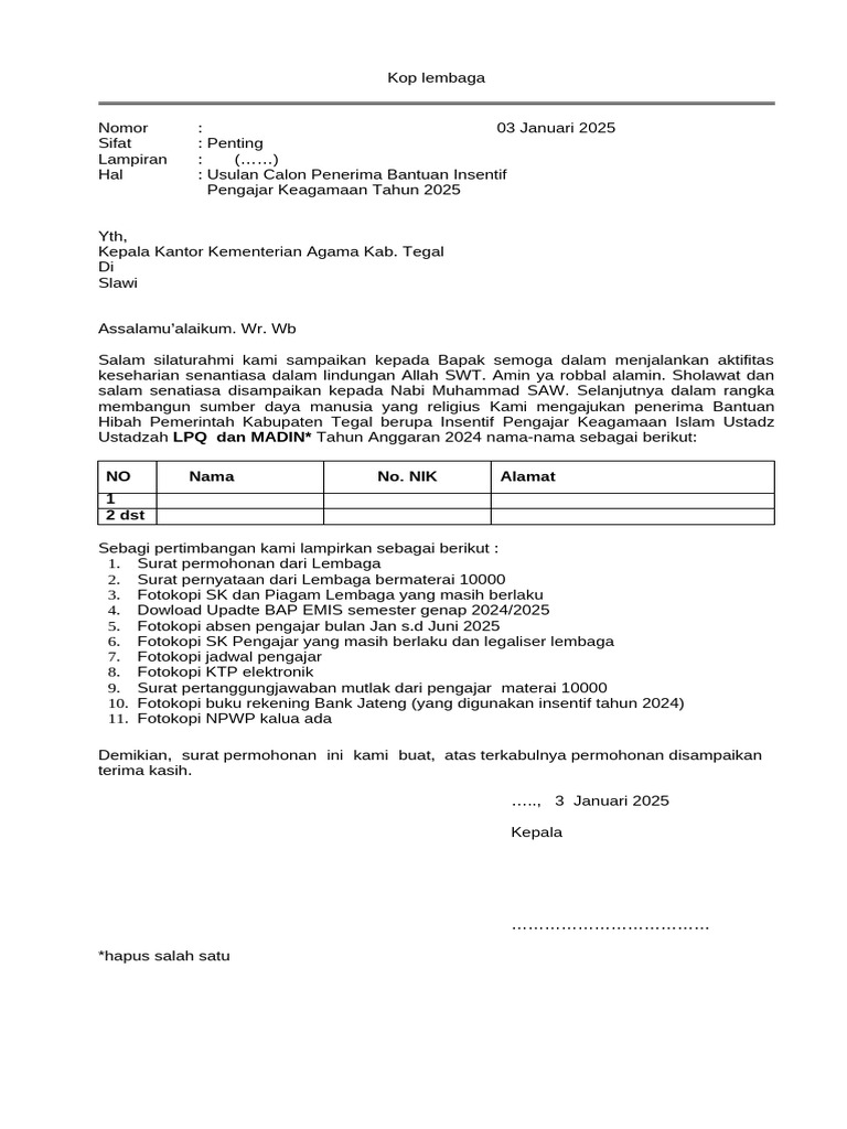 Proposal Pengajuan Pencairan Hibah Dari Lembaga 2025 | PDF