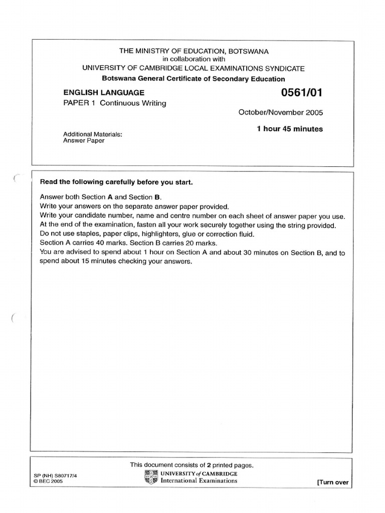 October-Nov 2005 Continuous Writing | PDF