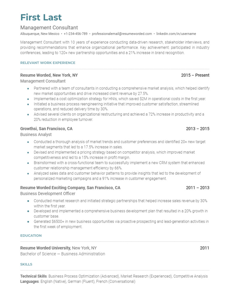 Experienced Management Consultant Profile | PDF | Customer Relationship ...