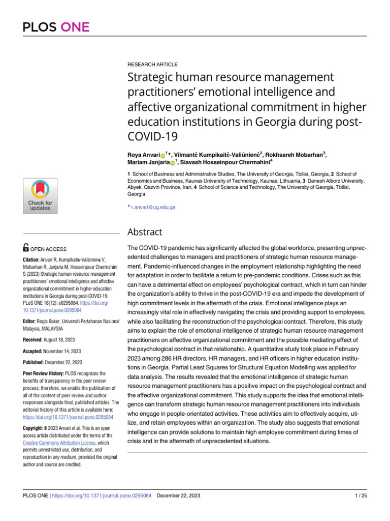 Strategic Human Resource Management Practitioners’ Emotional Intelligence and Affective ...