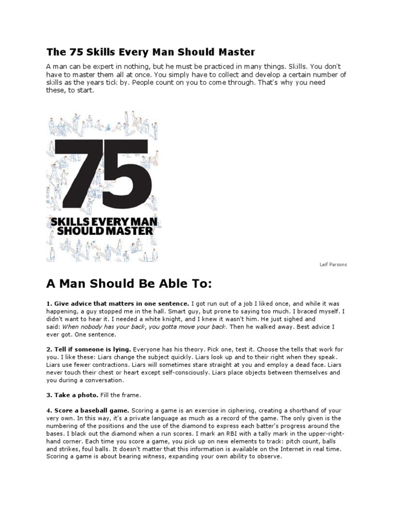The 75 Skills Every Man Should Master | PDF | Wound | Lie