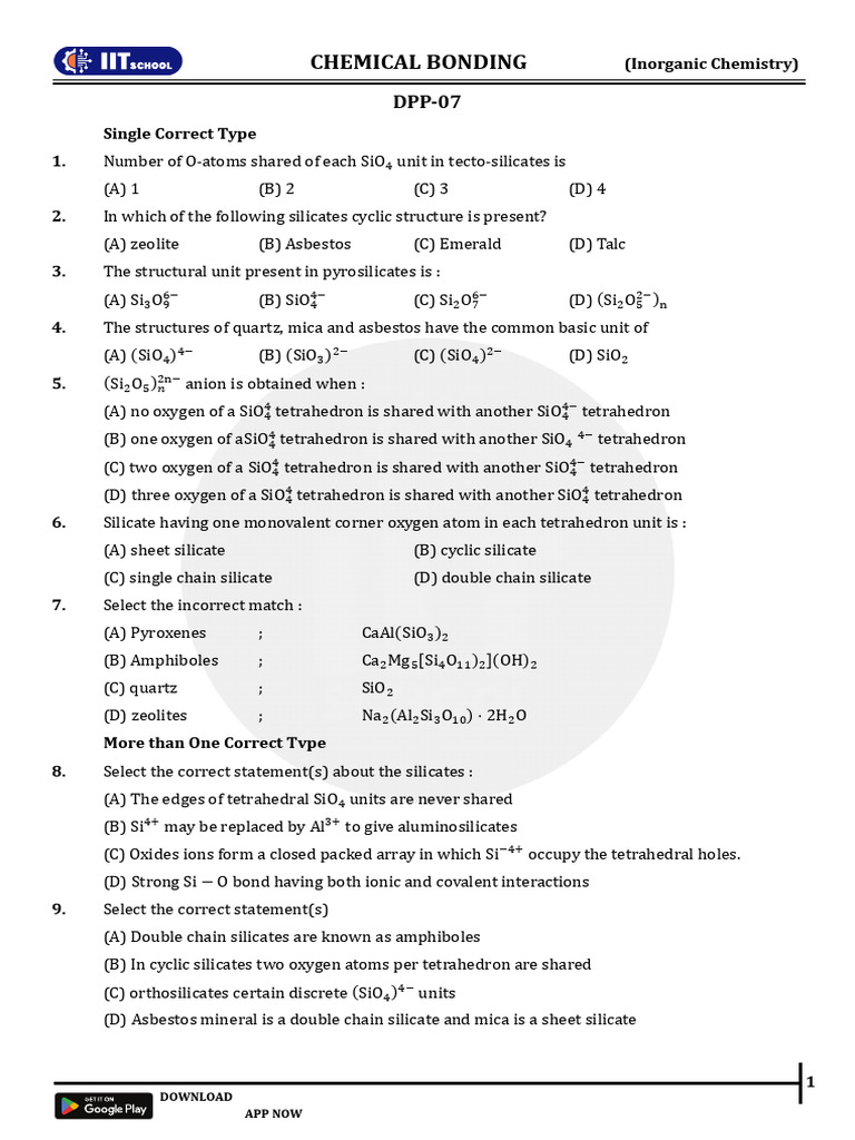 DPP - 07 - Chemical Bonding (12th Part) | PDF | Silicate | Minerals