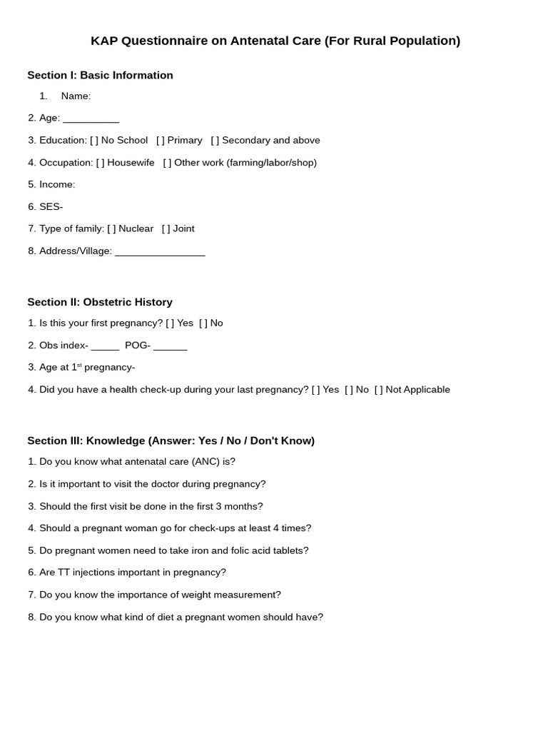 KAP Facilitators Barriers Questionnaire | PDF | Pregnancy | Health Care