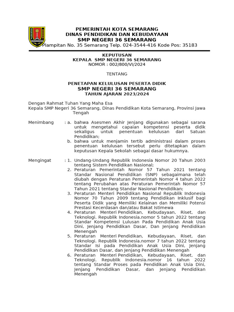 SK Penetapan Kelulusan | PDF