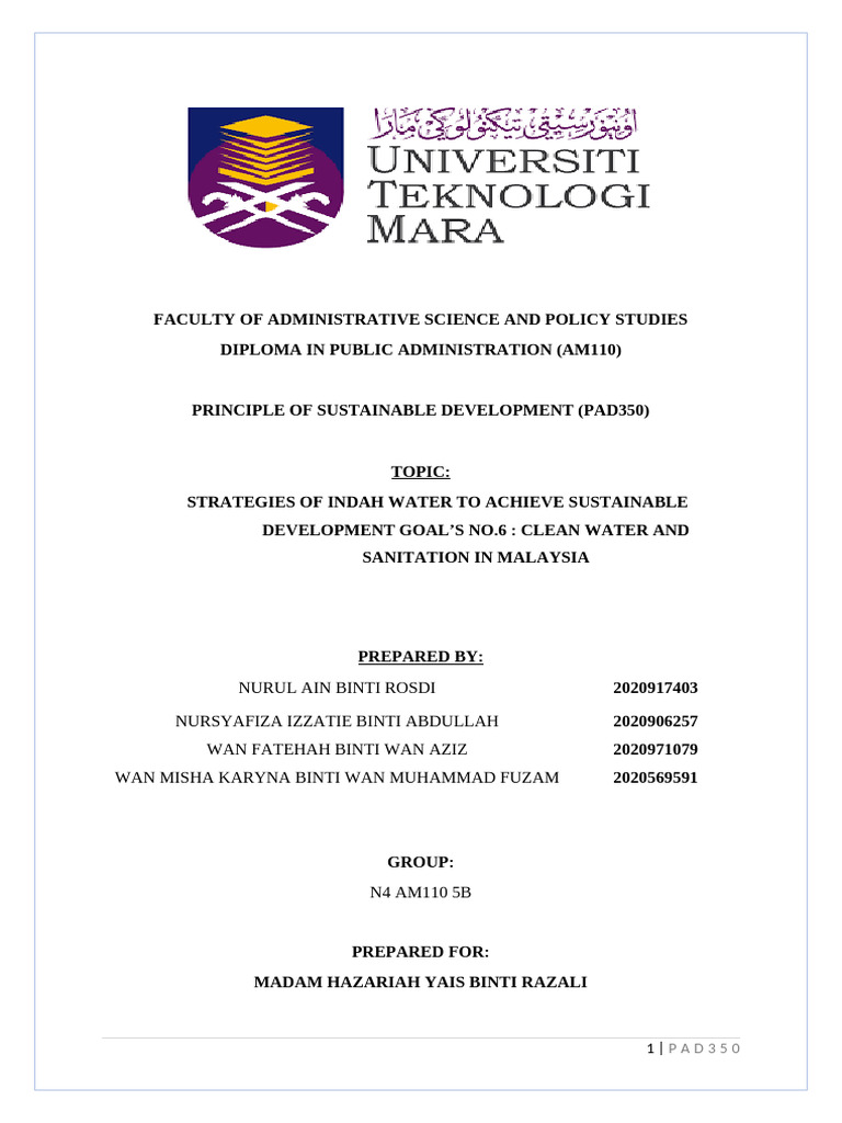 Assignmnent Pad 350 Sdg6 - Group 5 | PDF | Sustainable Development | Sustainability