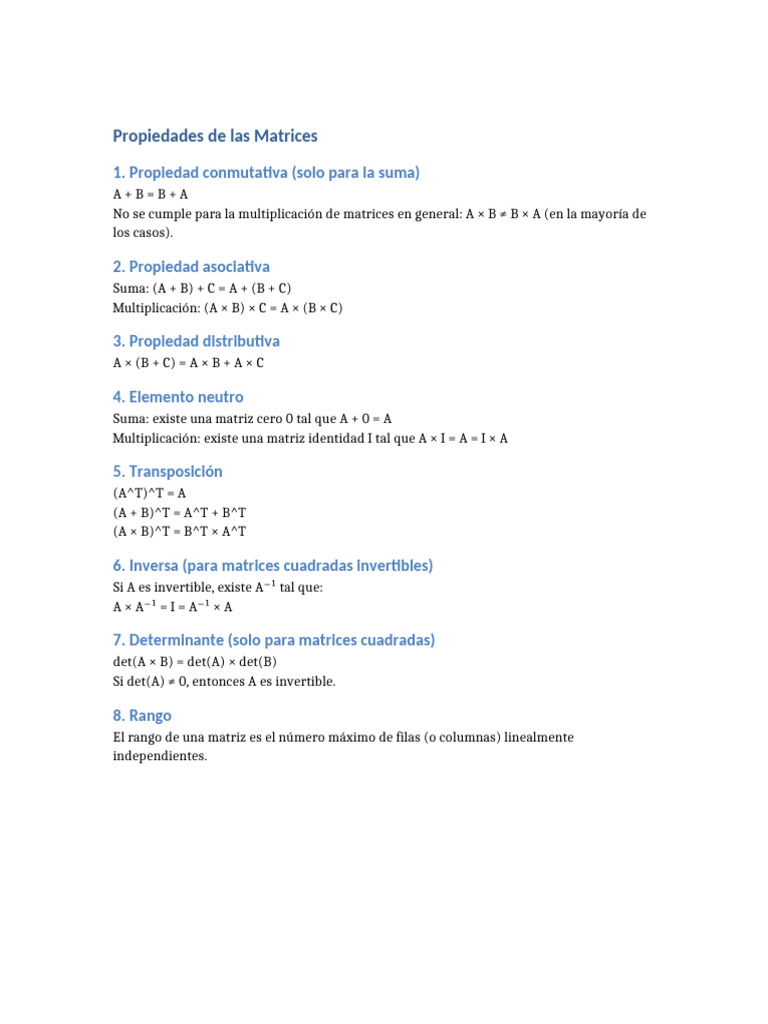 Propiedades de Las Matrices | PDF