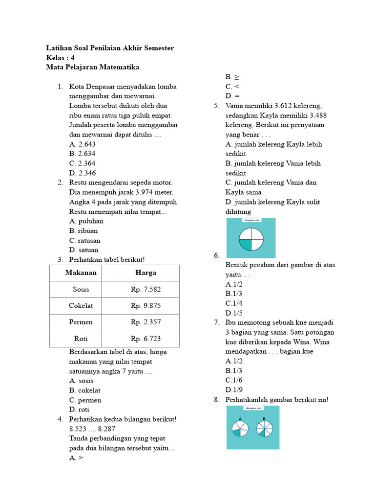Latihan Soal MTK Kelas 4 | PDF