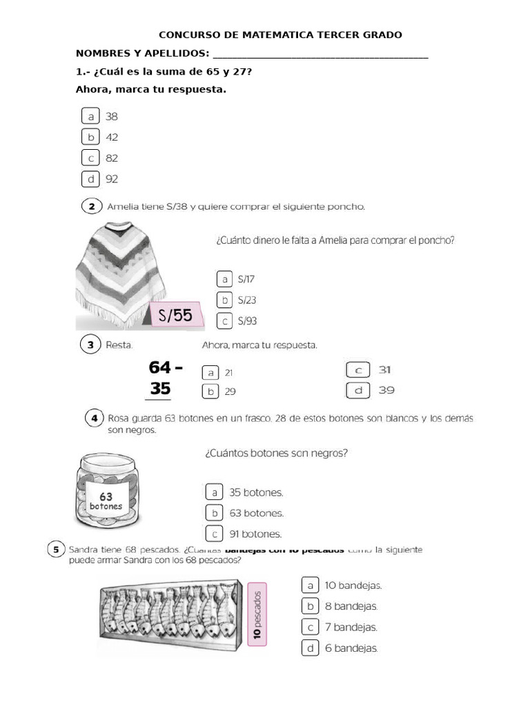 Concurso de Matemáticas 3er Grado | PDF
