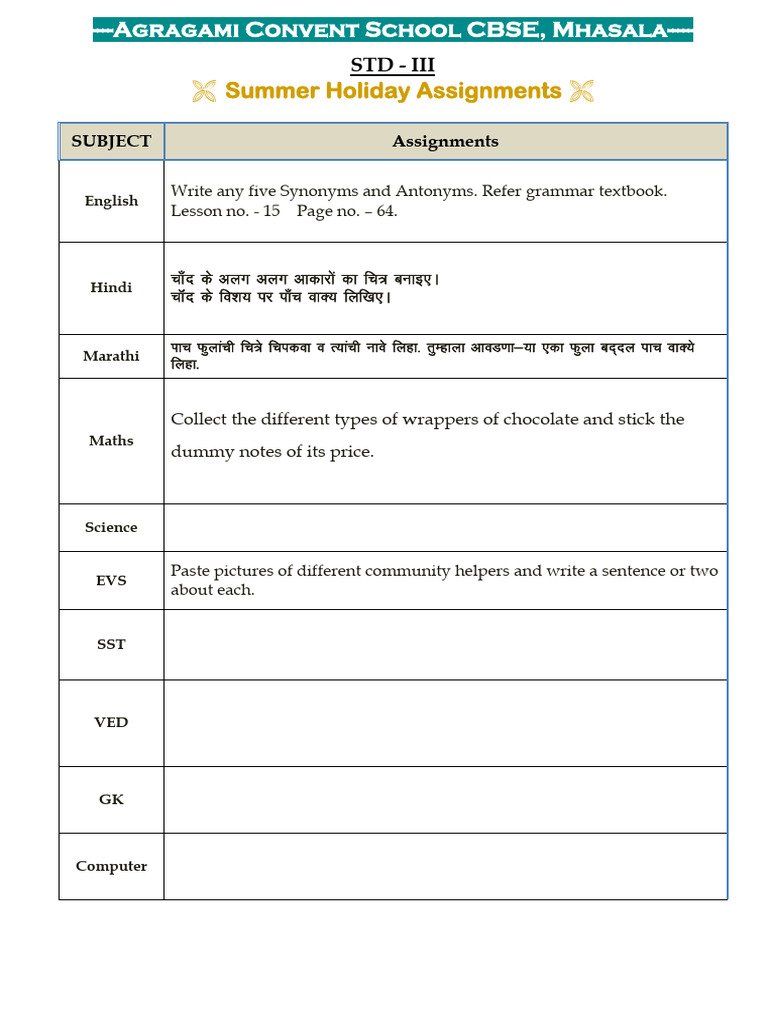 3rd Summer Holiday Assignments 2025 1 | PDF