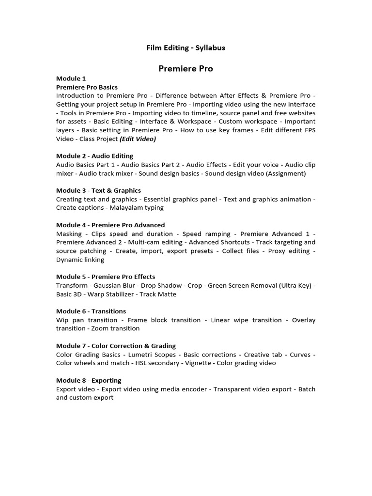 Film Editing Syllabus | PDF | Infographics | Chart
