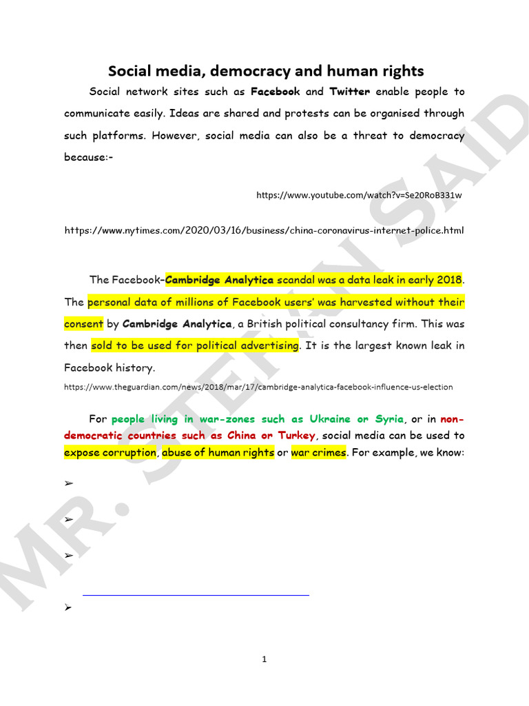 Social Media, Democracy and Human Rights | PDF | Facebook | Social Media