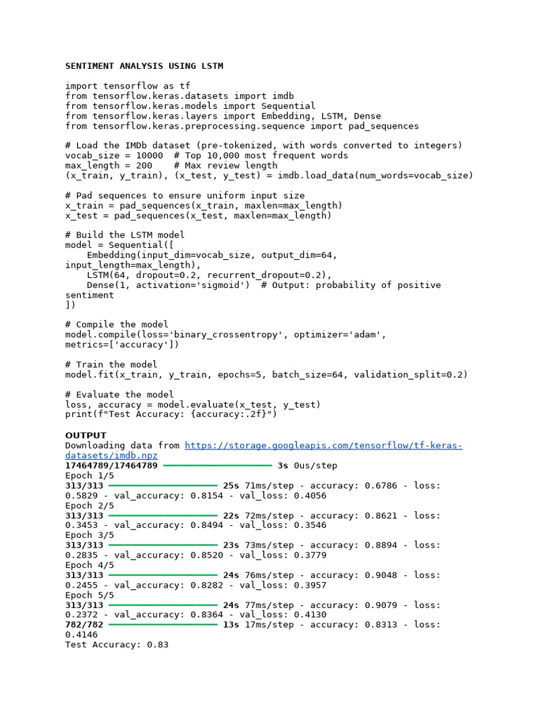 Sentiment Analysis Using LSTM | PDF