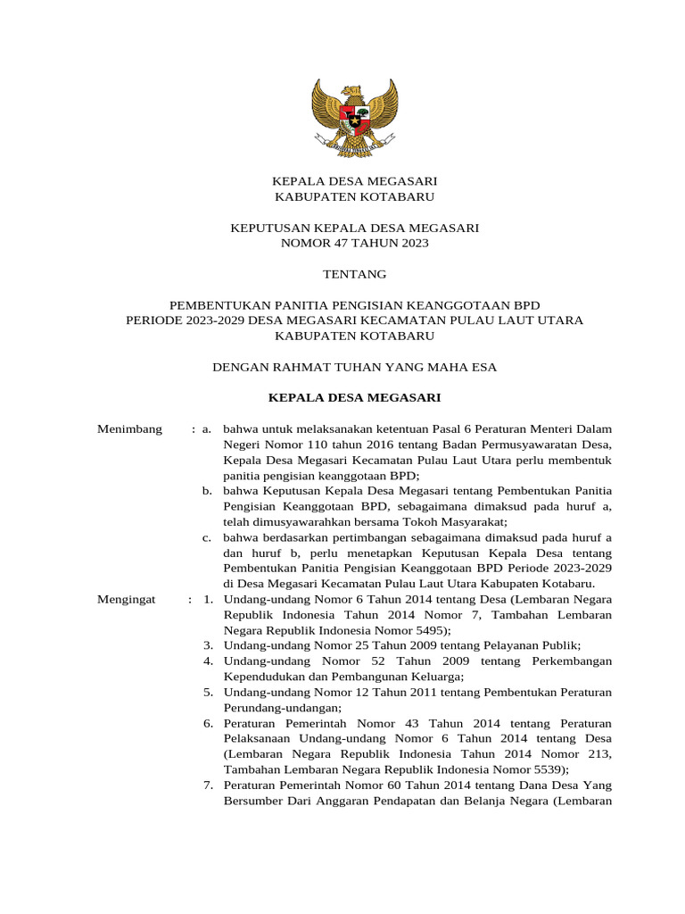 SK Panitia Pengisian BPD | PDF