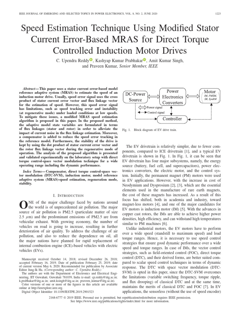 4 Speed Estimation Technique Using Modified Stator Current Error Based Mras For Direct Torque